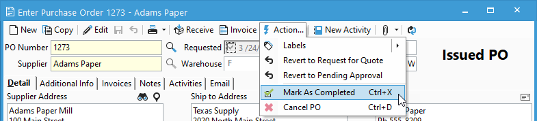 What are the different stages of a purchase order?