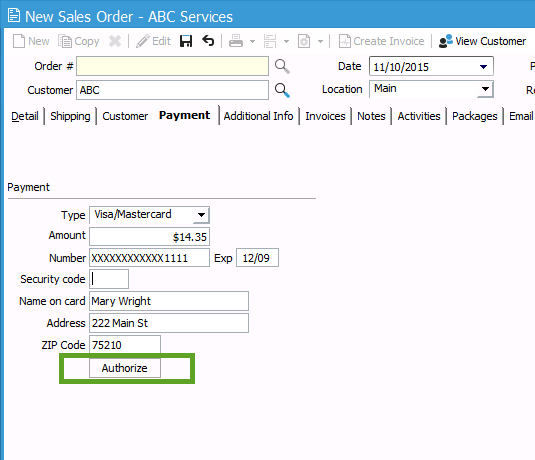 Performing a Pre-Authorization on a credit card.