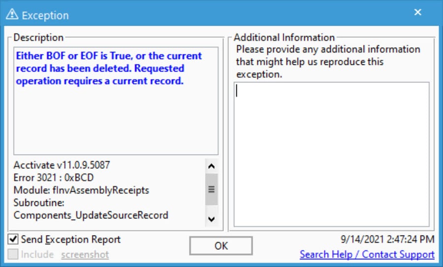 Troubleshooting an "Either BOF or EOF is True..." error