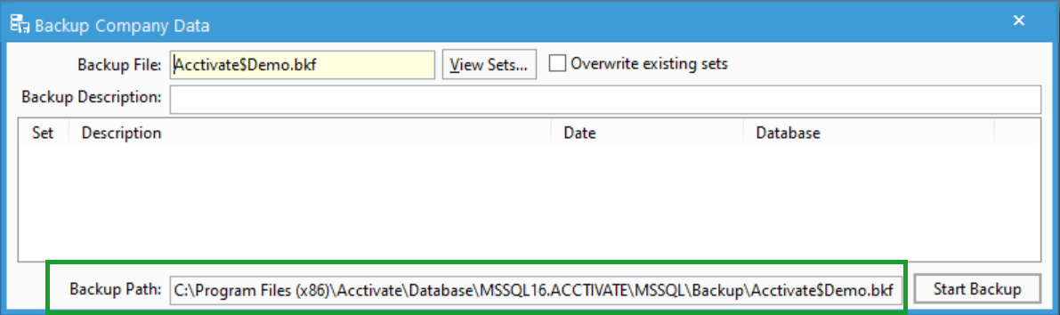 Locating Acctivate database backups