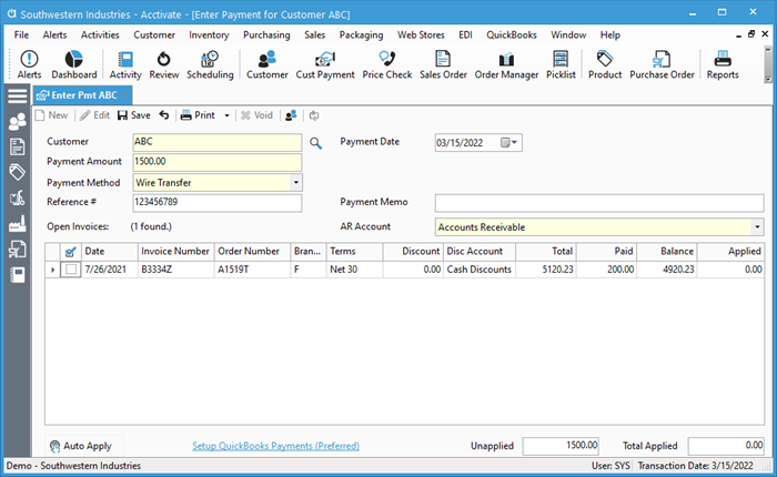 Creating Wire Payments in Acctivate.