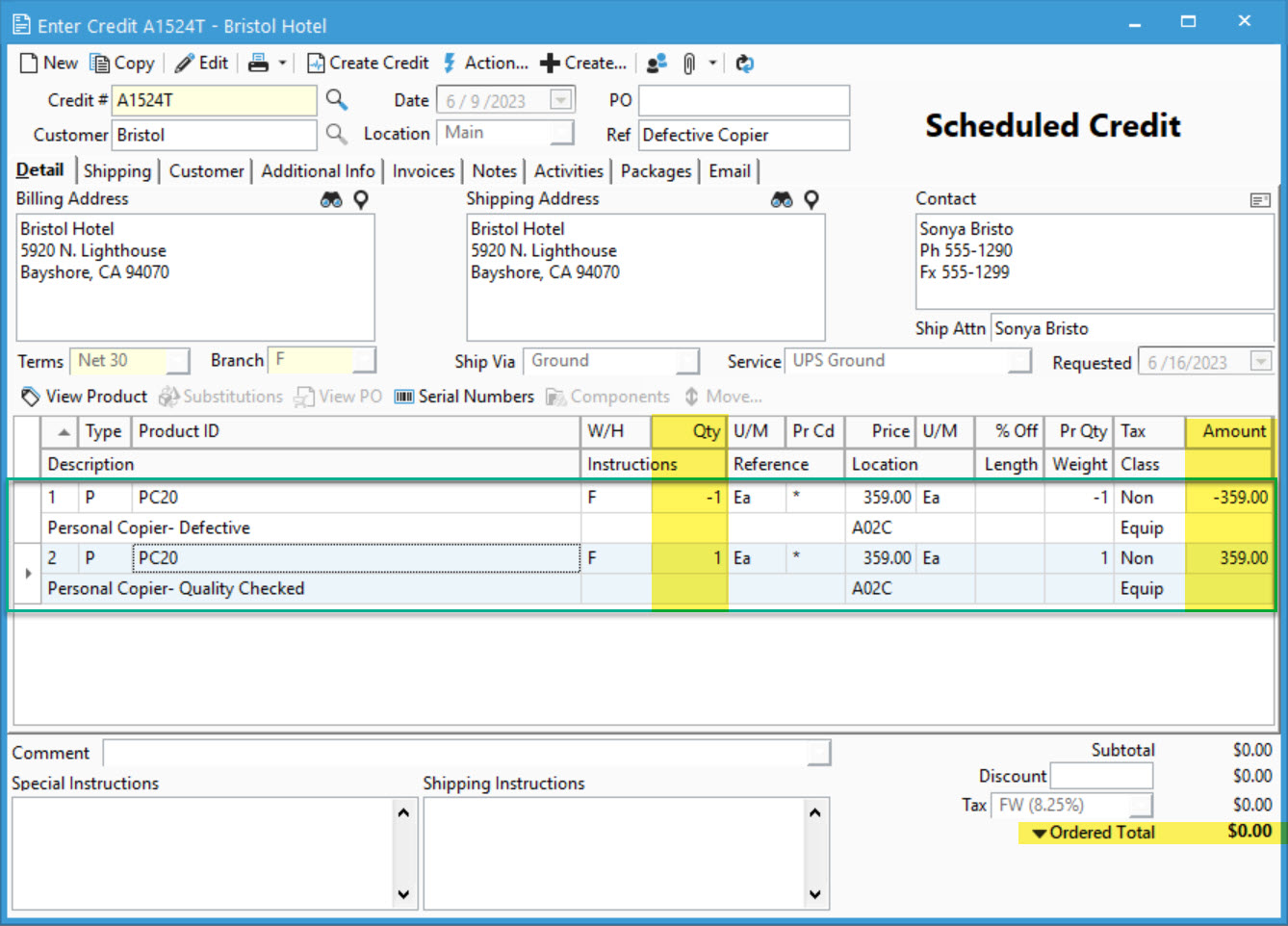 Handling Credit Memos where product is exchanged or will not be returned.