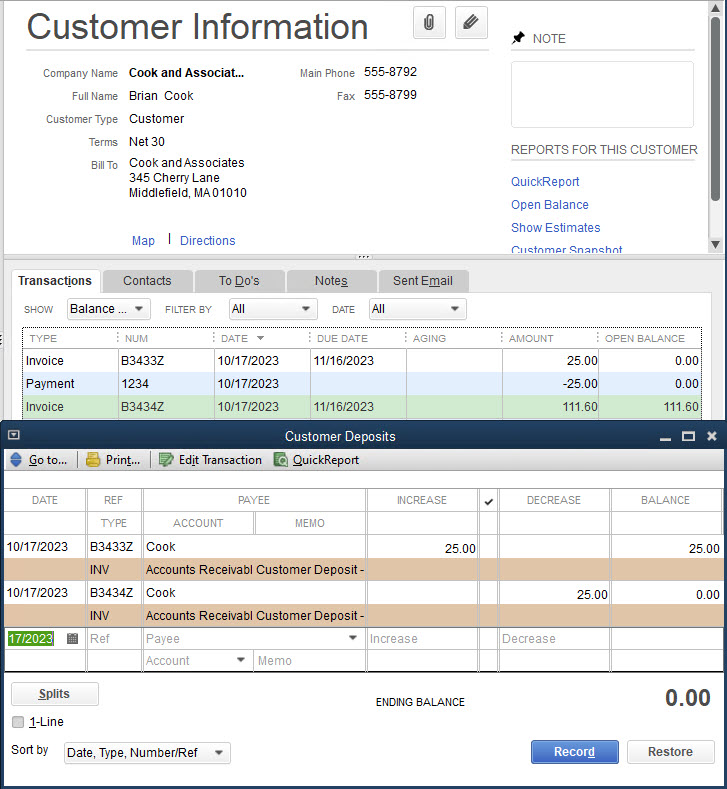 Creating and Tracking Customer Deposits.