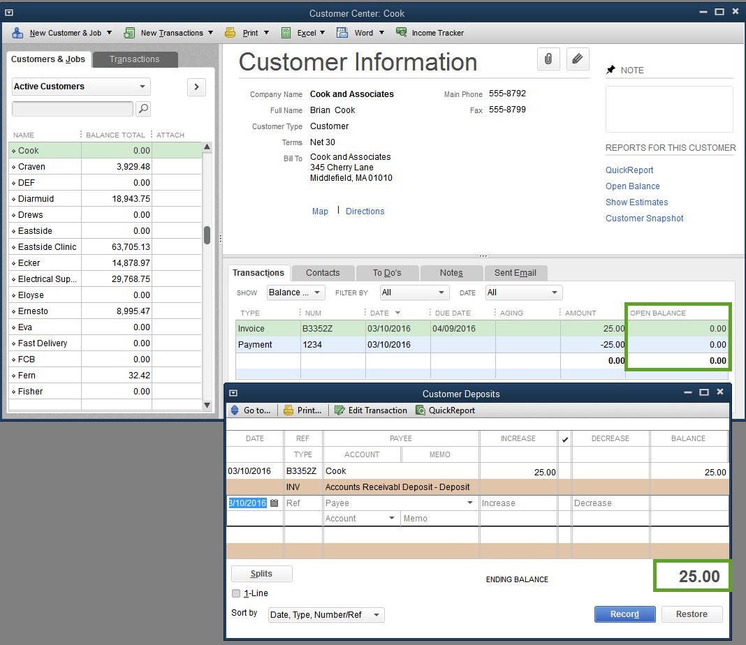 Creating and Tracking Customer Deposits.