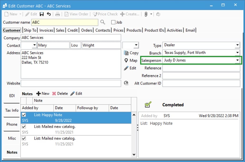 Setup Default Salesperson for a Customer