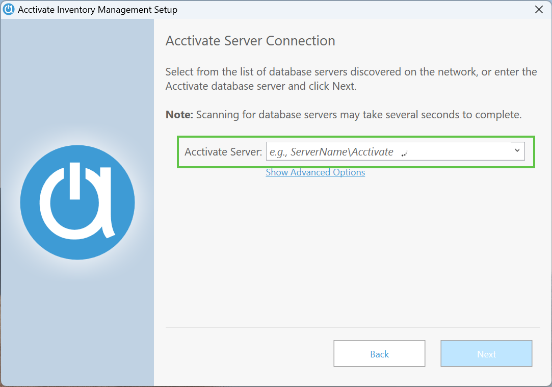 Install Acctivate using a hosted database server