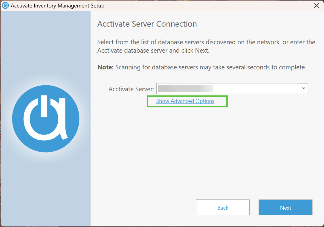 Install Acctivate using a hosted database server