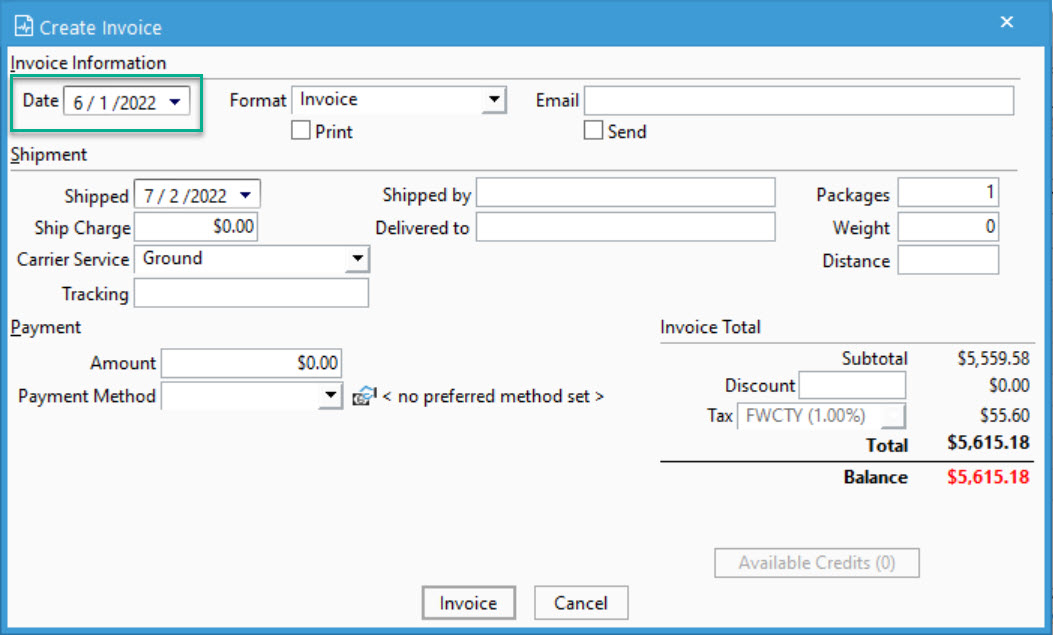 Adding a Late fee to an Invoice.