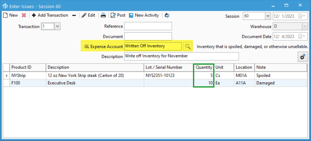 Writing off inventory.