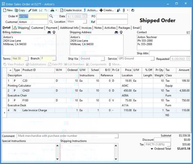 Adding a Late fee to an Invoice.