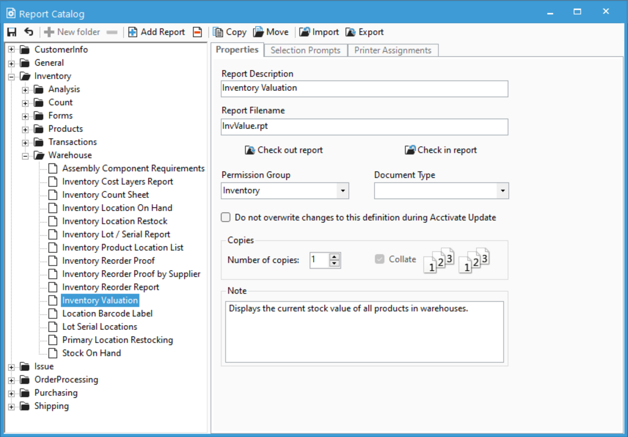 Managing reports in Acctivate