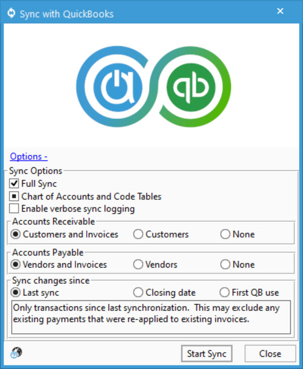 What are the QuickBooks Desktop Sync Options?