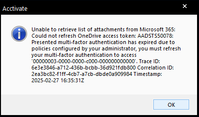 Unable to retrieve list of attachments from Microsoft 365: Could not ...