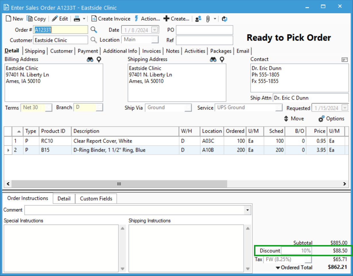 Adding Discounts on a Sales Order
