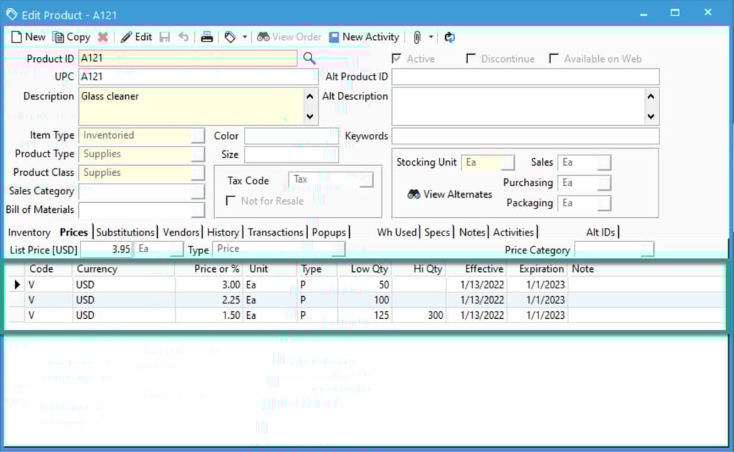 Setting up a high volume pricing discount.