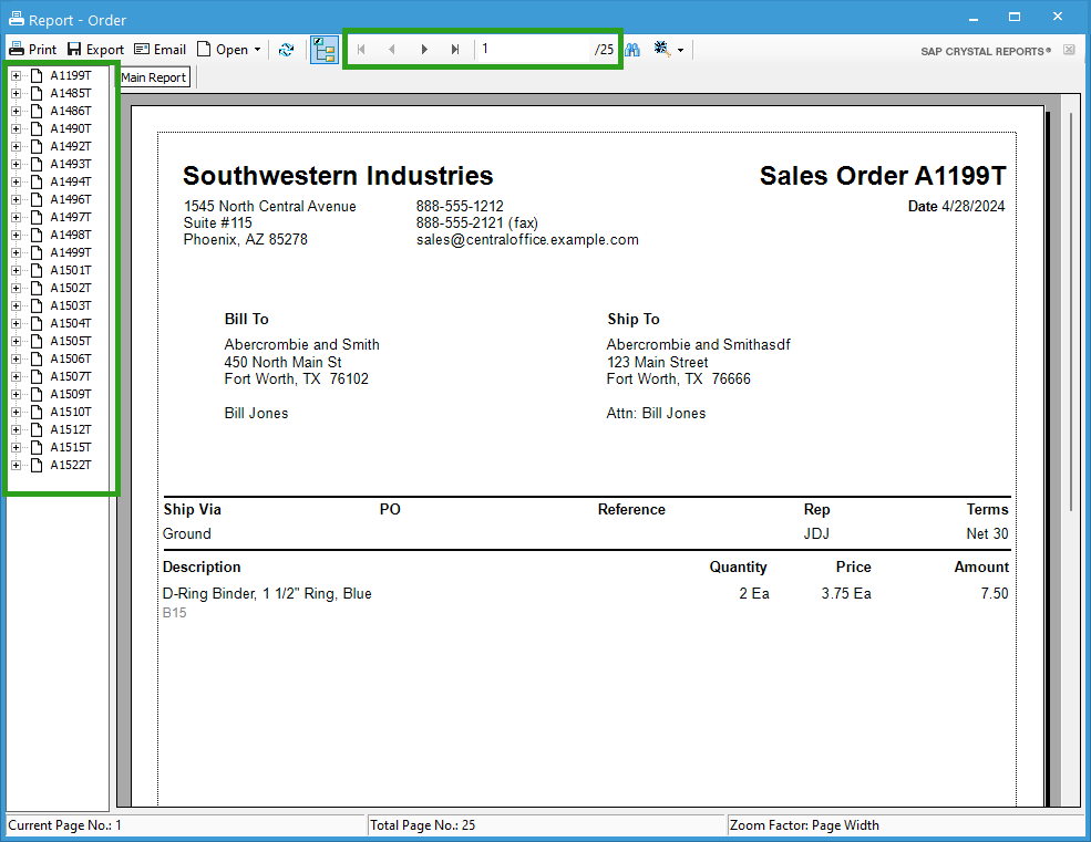 Printing sales orders.
