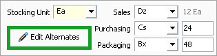 What do the Units of Measure in the Product Edit Window mean?