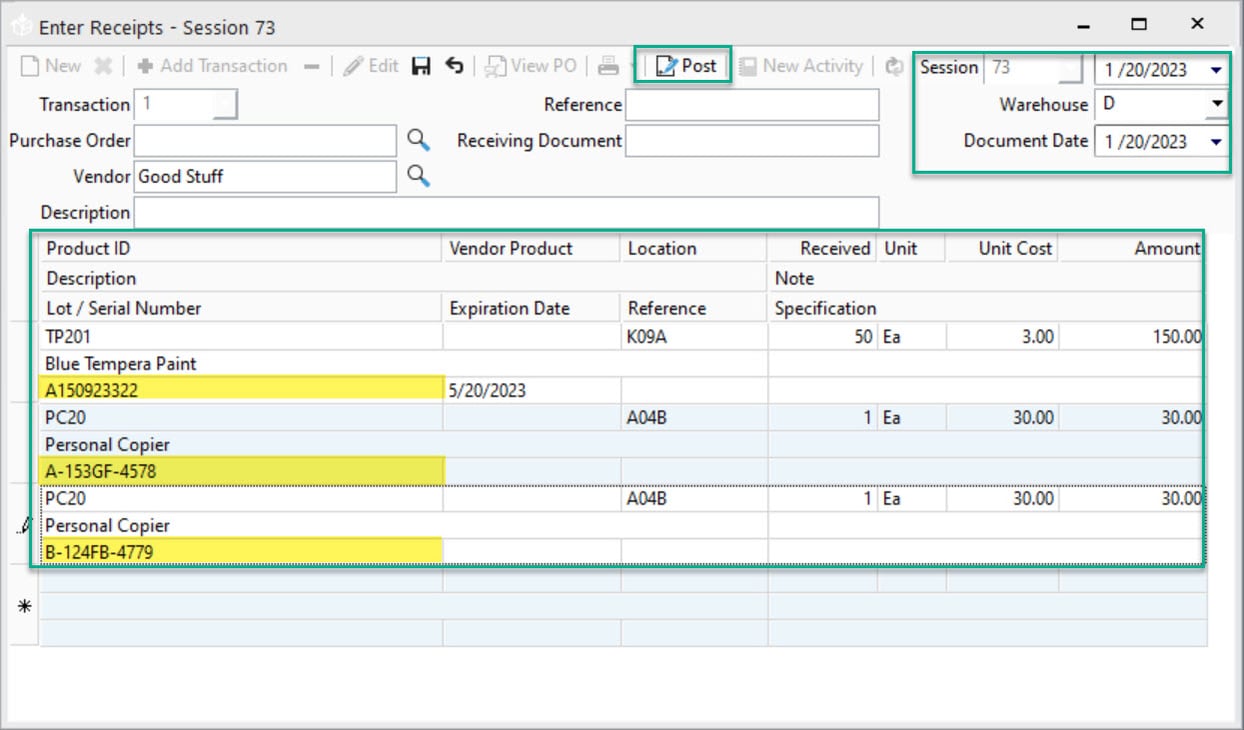 Creating New Lot/Serial Numbers