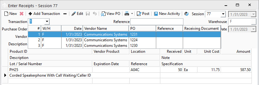 Using PO manager to batch receive Purchase Orders