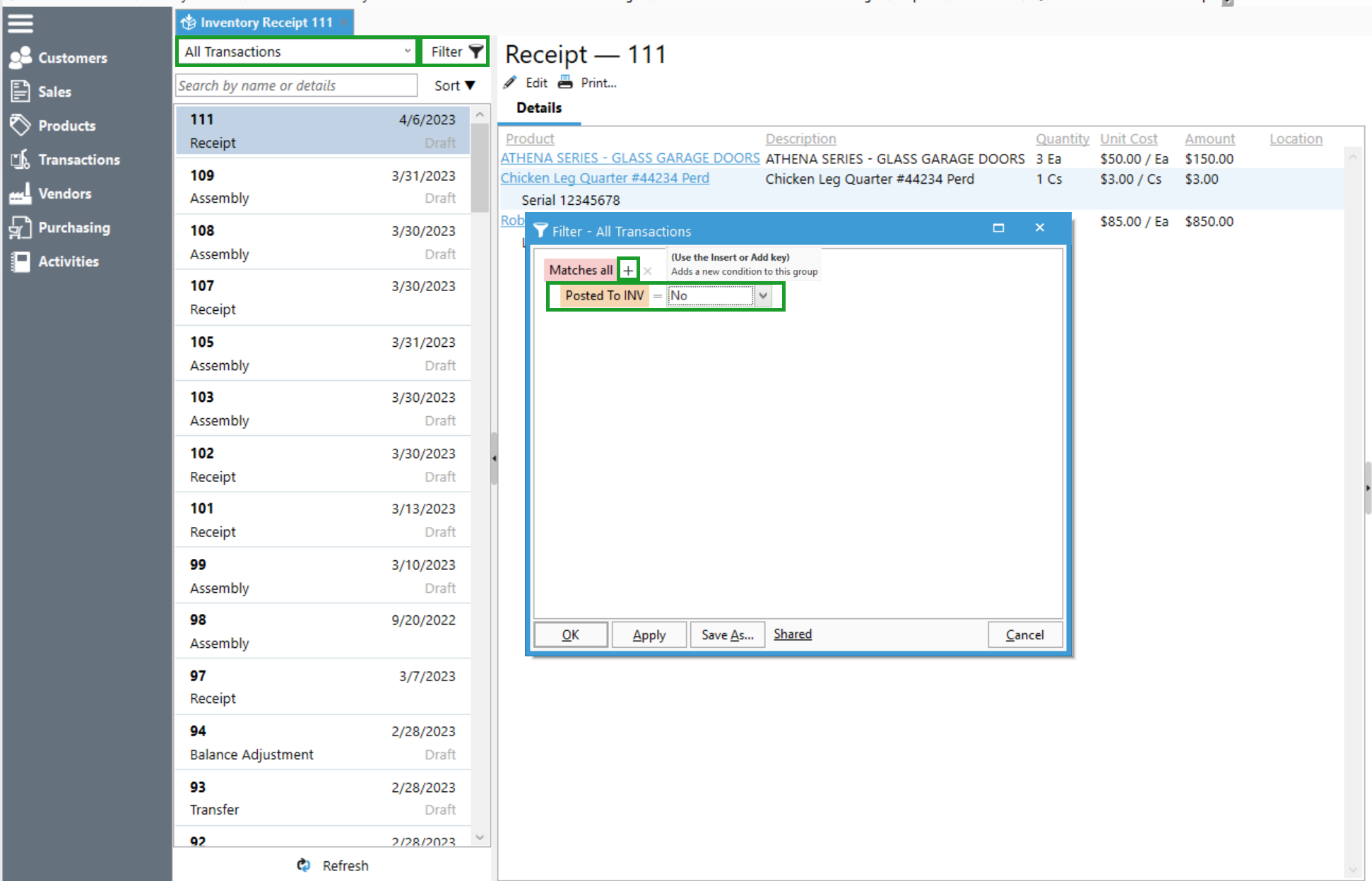 Find and Post an unposted Inventory Receipt Transaction