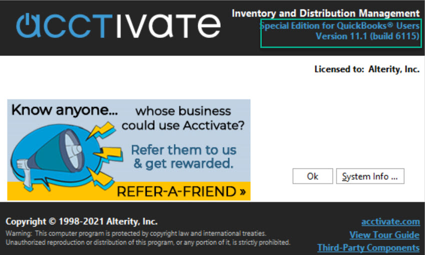 Acctivate Version and Build Numbers