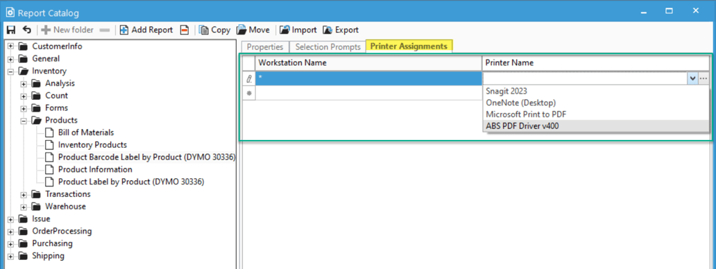 Setting specific printers for specific reports.