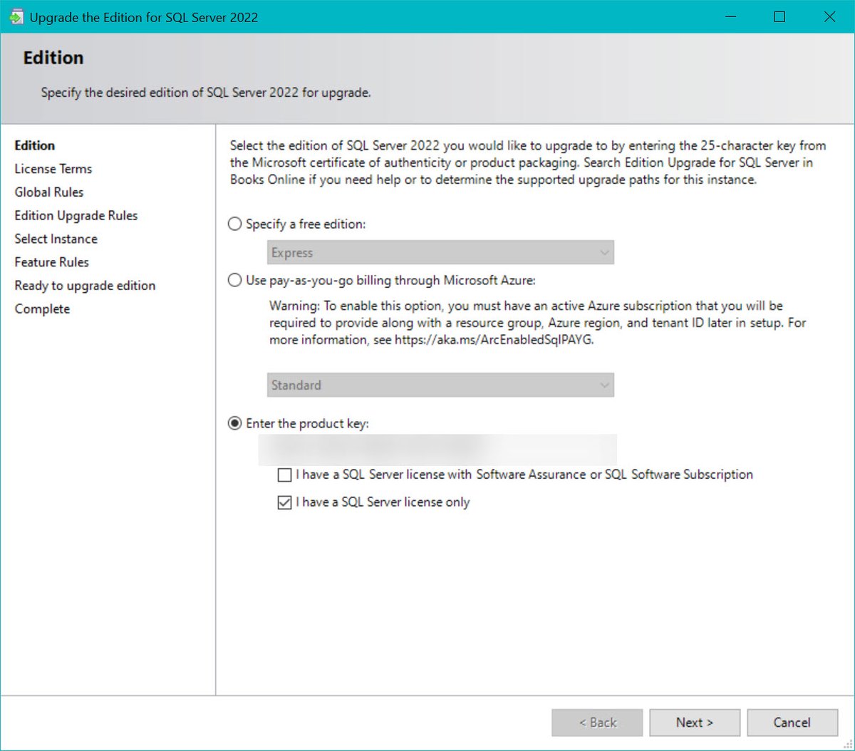 Upgrading to Microsoft SQL Standard from a 64-bit instance of SQL Express.