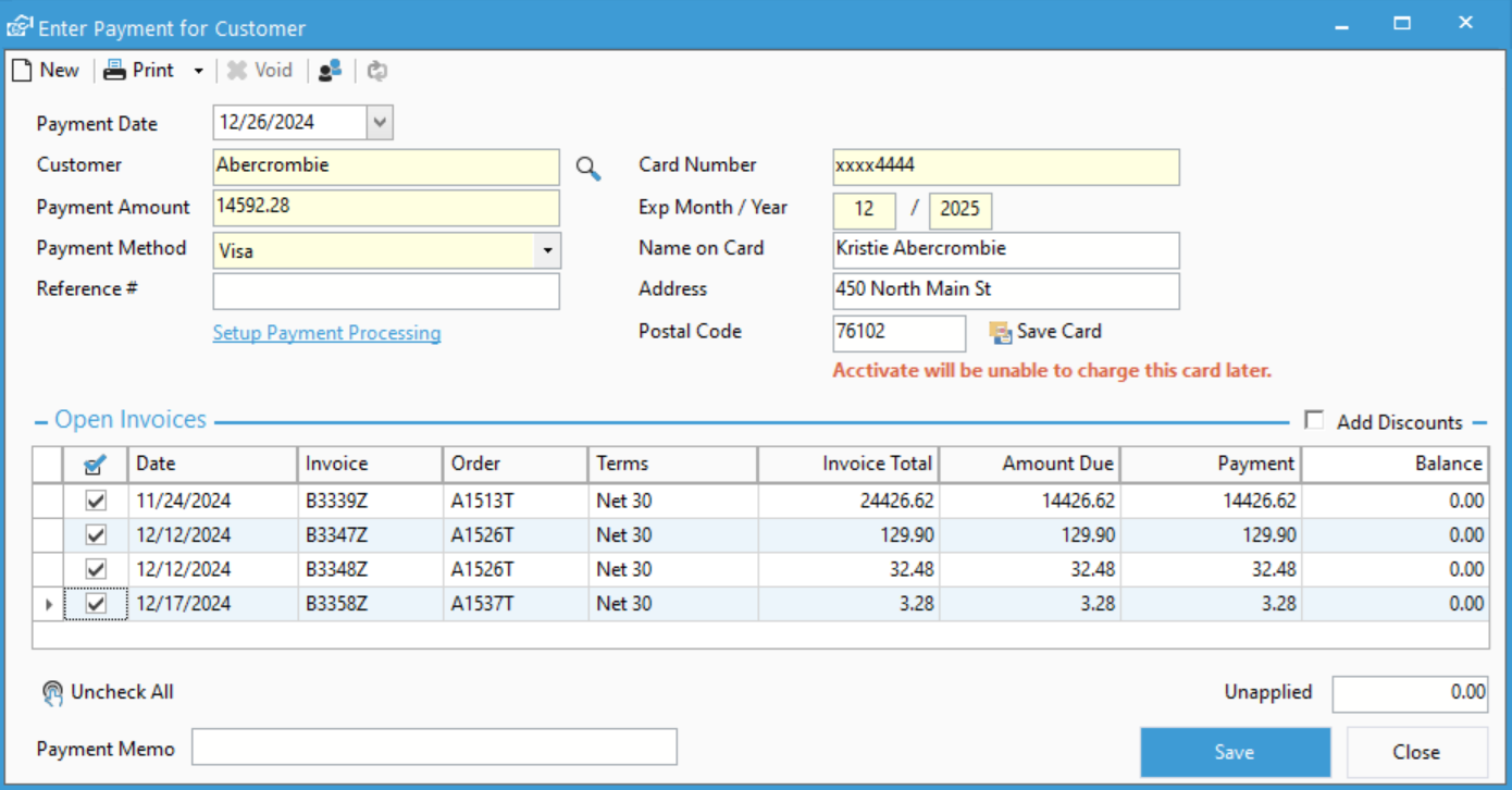 Applying One Payment Across Multiple Invoices.