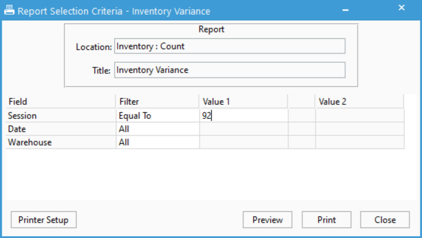 Inventory Count Variance Report