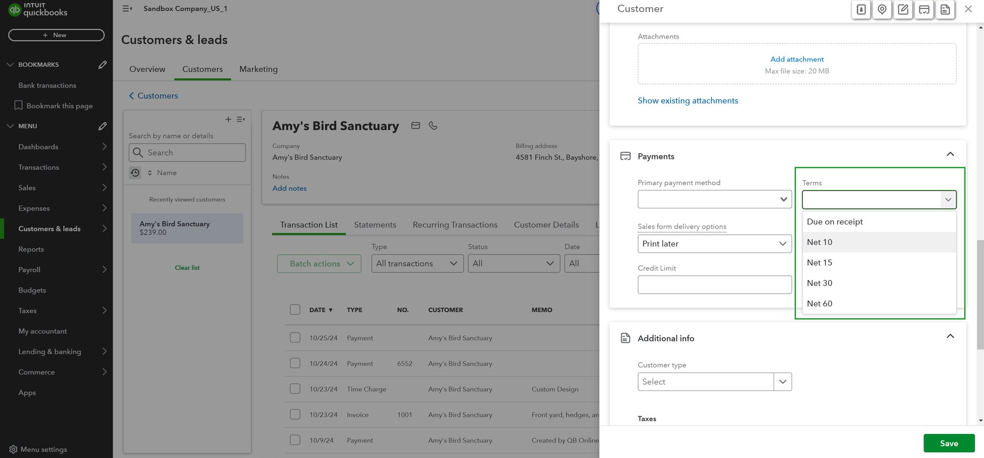 How to assign terms code to customers in QuickBooks Online