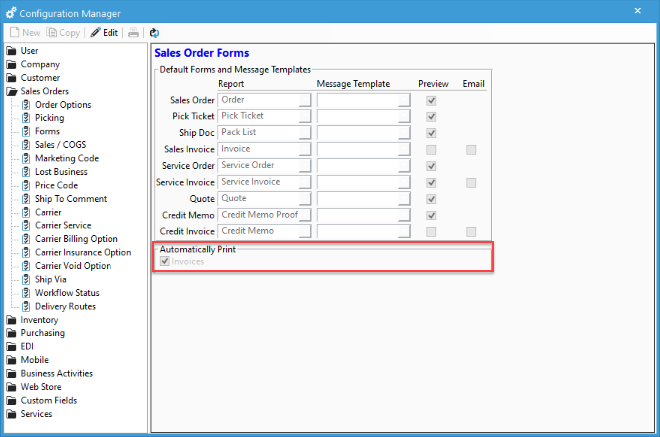 Printing Invoices automatically
