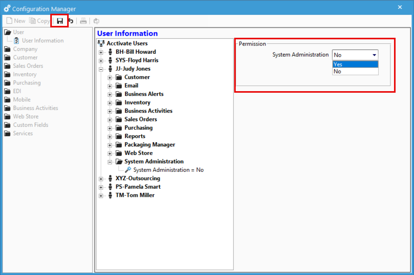 Assigning System Administration permission to additional Acctivate users