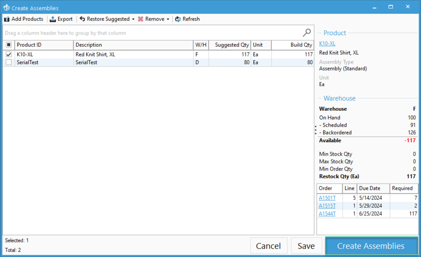 Create Assemblies window