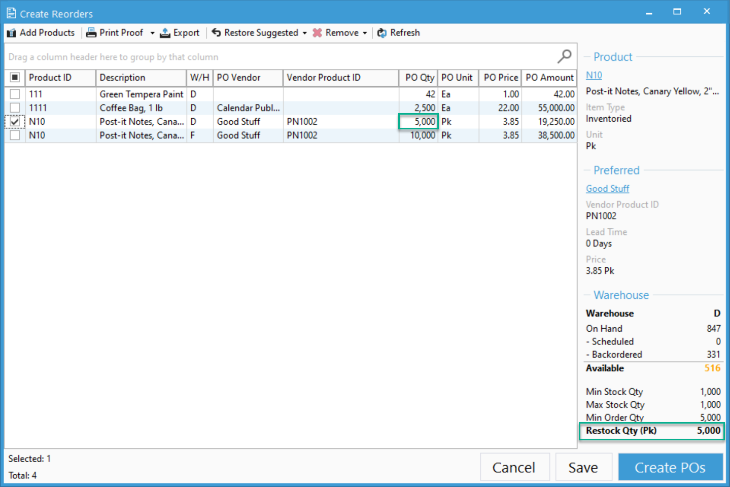 Suggested Restock Quantity