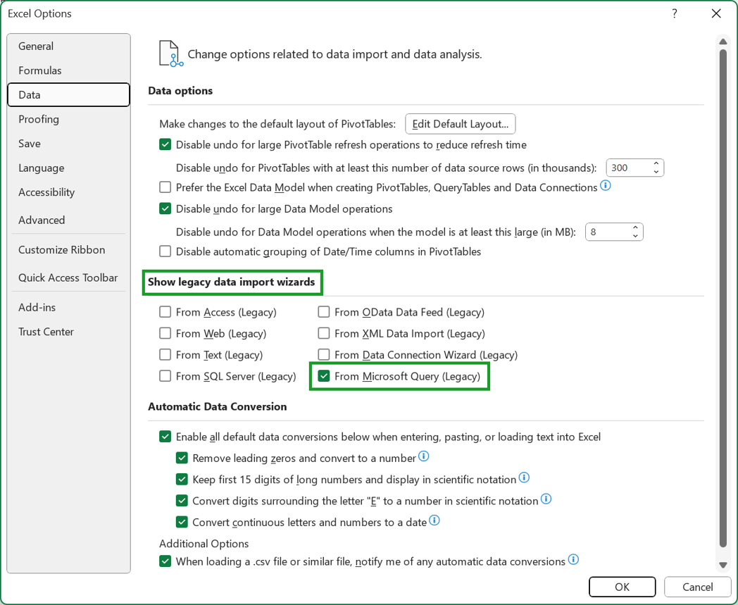 Creating a Microsoft Query from Excel.