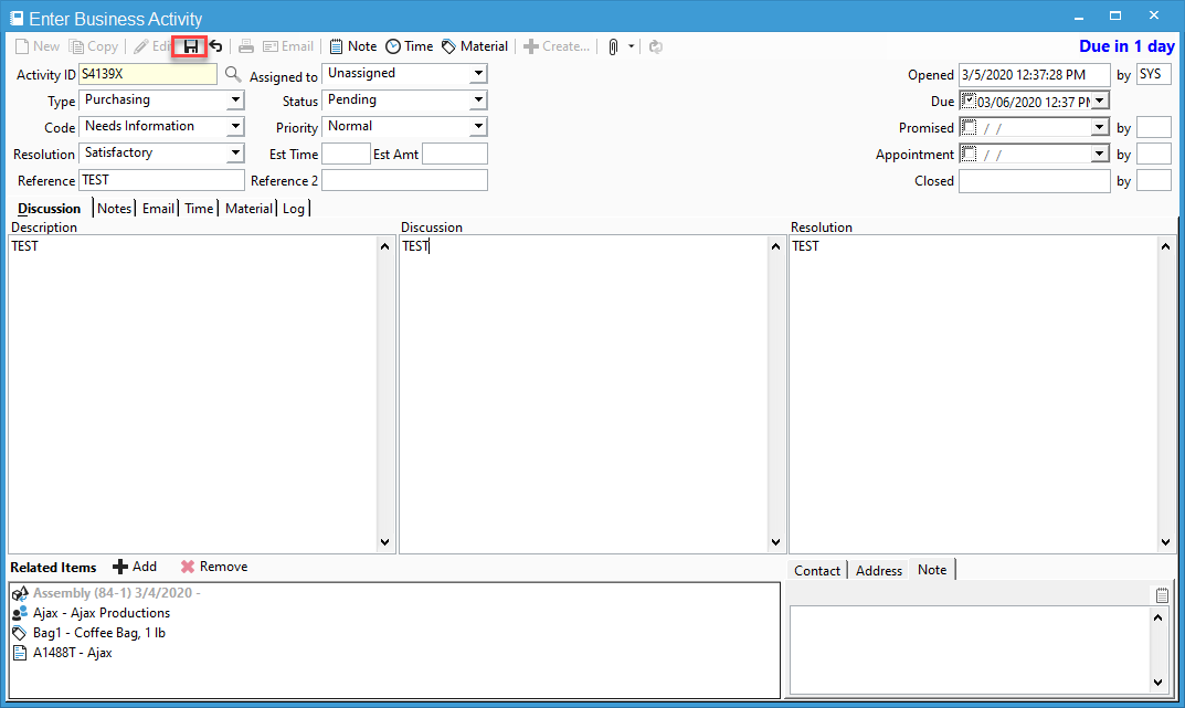 How do I Create a Business Activity from an Inventory Transaction?